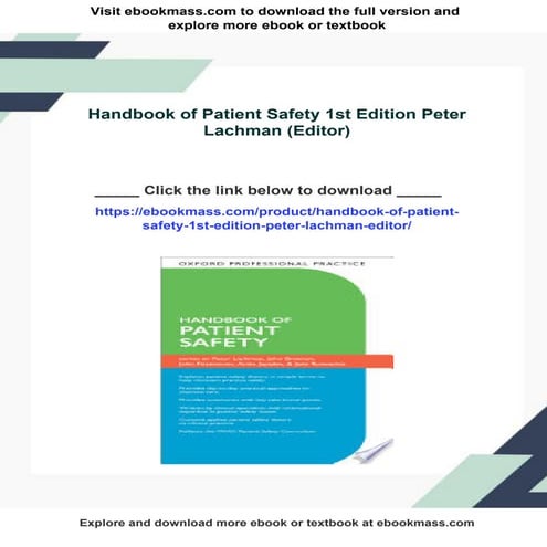 Handbook of Patient Safety 1st Edition Peter Lachman (Editor) | PDF
