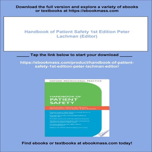 Handbook of Patient Safety 1st Edition Peter Lachman (Editor) | PDF