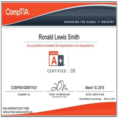 CompTIA A+ ce certificate | PDF