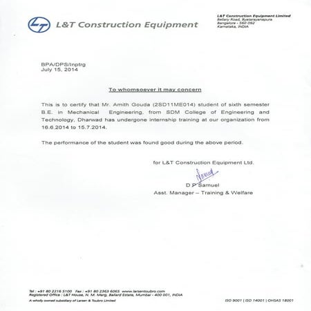 L & T Work experience | PDF