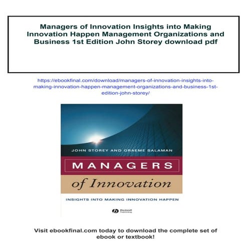 Managers of Innovation Insights into Making Innovation Happen Management Organizations and ...