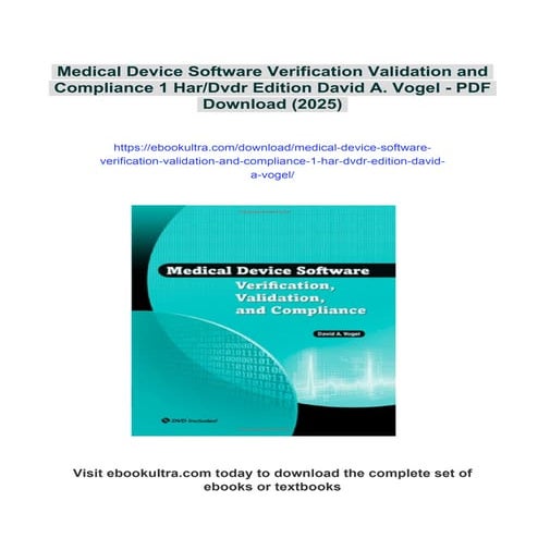 Medical Device Software Verification Validation and Compliance 1 Har/Dvdr Edition David A. Vogel ...