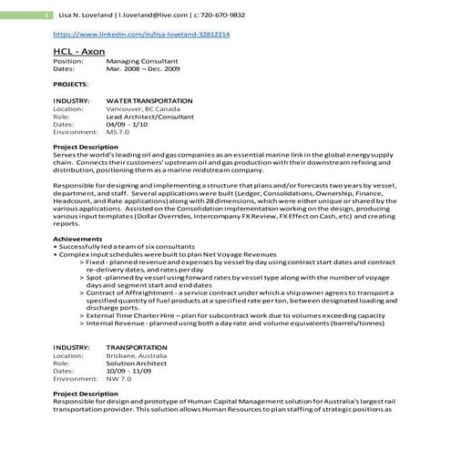 Project Resume - HCL-Axon | DOCX