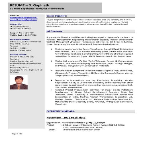 RESUME FOR PROCUREMENT & CONTRACTS ENGINEER | DOCX