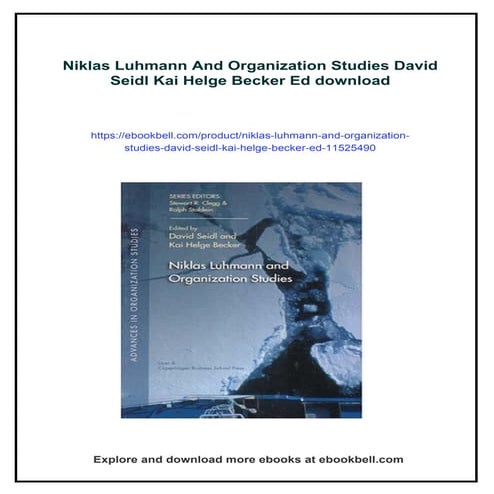 Niklas Luhmann And Organization Studies David Seidl Kai Helge Becker Ed ...