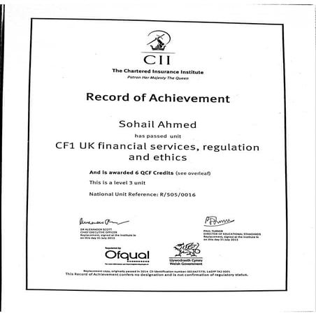 CII UK - CF1 Certificate | PDF