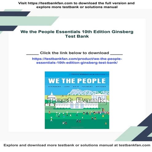 We the People Essentials 10th Edition Ginsberg Test Bank | PDF