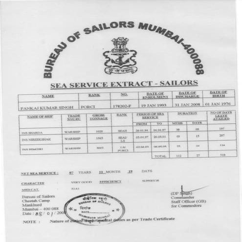 Sea service extract | PDF