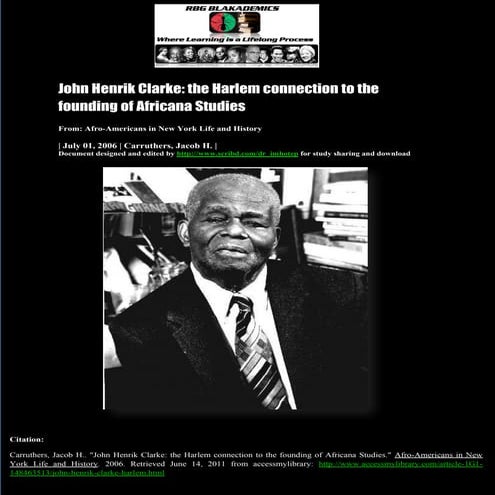 John Henrik Clarke: the Harlem connection to the founding of Africana ...