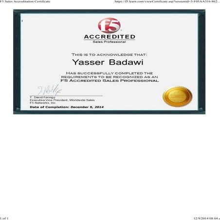 F5 Sales Accreditation Certificate | PDF
