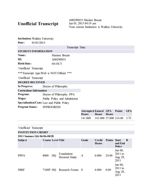 Iowa State U. Unofficial Transcript | PDF
