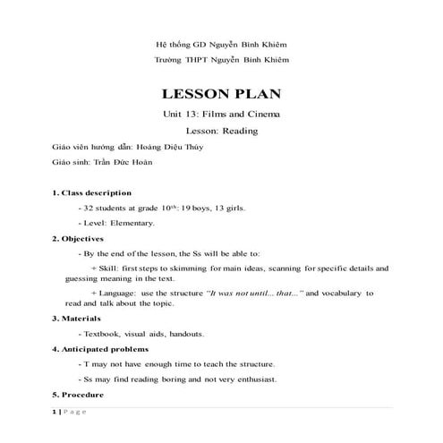 LESSON PLAN reading unit 13 | DOCX