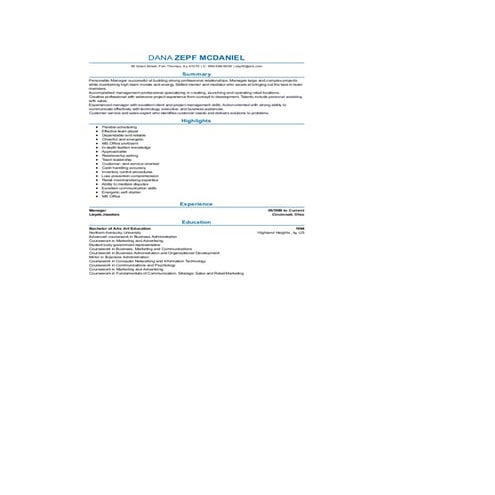 dana resume | RTF | Resume Writing and Advice | Job Search