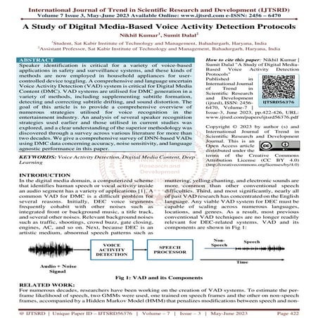 A Study of Digital Media Based Voice Activity Detection Protocols | PDF