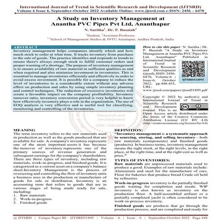 A Study on Inventory Management at Anantha PVC Pipes Pvt Ltd ...