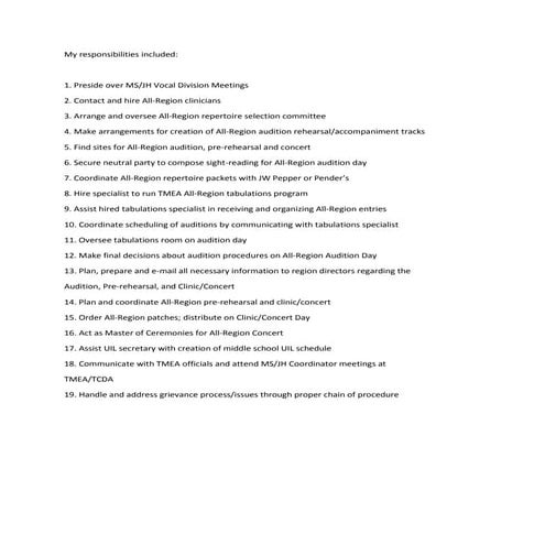 Vocal Coordinator Responsibilities | PDF