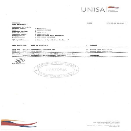 UNISA QUALIFICATIONS TRANSCRIPTS | PDF