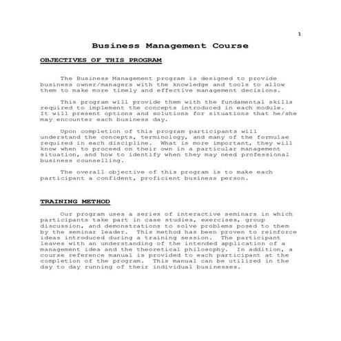 Business Management Course Outlines | DOCX