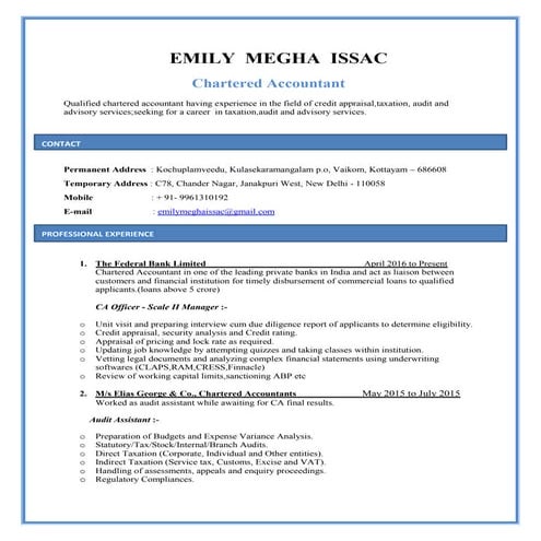 ACA Emily Megha Issac_Resume | PDF