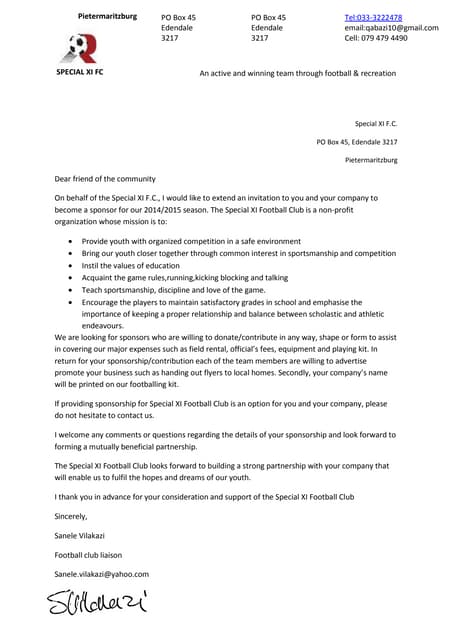 Sponsorship letter | DOC | Cheerleading | Sports