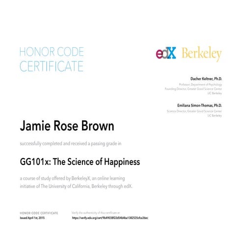 science of happiness Certificate | PDF