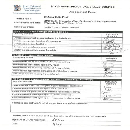 RCOG Basic Practical Skills Course | PDF