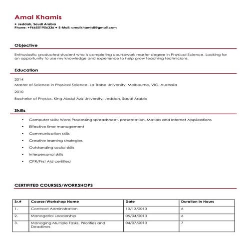 Amal Khamis CV | PDF