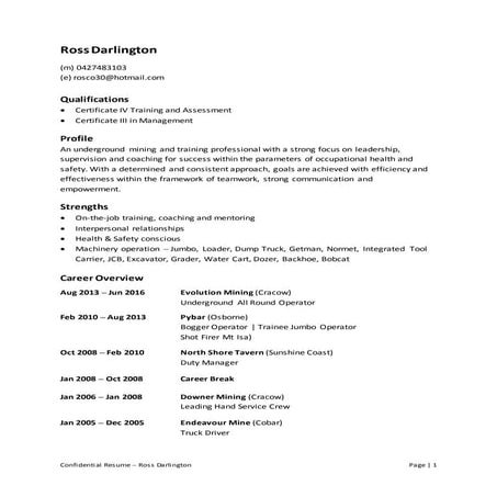 Confidential Resume of Ross Darlington | DOCX