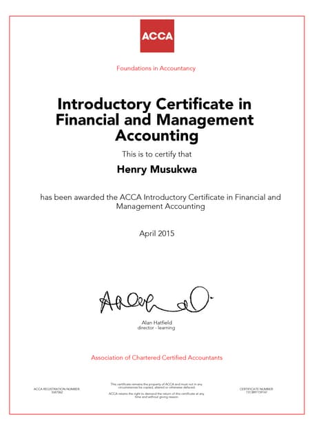 ACCA Certificate - Advanced Diploma in Accounting & Business