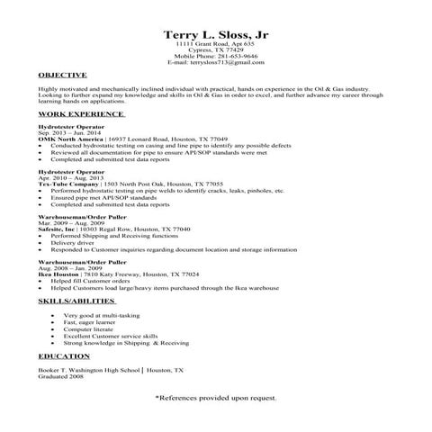 Terry Sloss Resume 2015 | DOC | Logistics | Business
