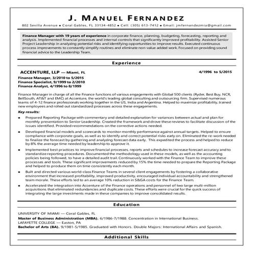 J Manuel Fernandez Resume 2016 Backup | DOCX | Business Accounting ...