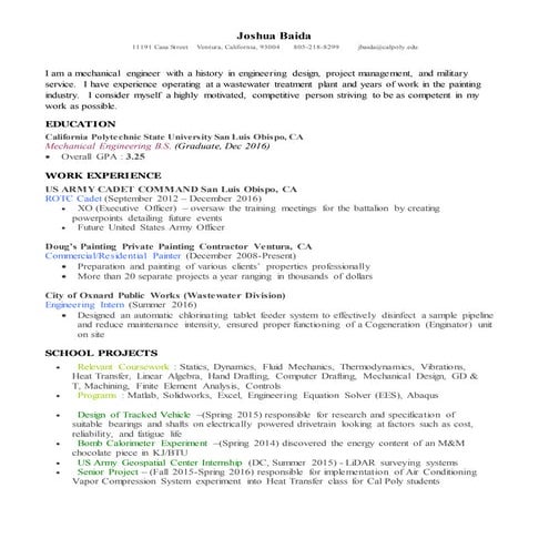 Civilian Resume-Joshua Baida extended | DOCX