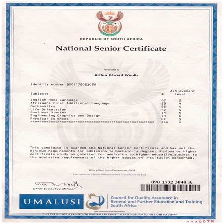 Matric Certificate | PDF