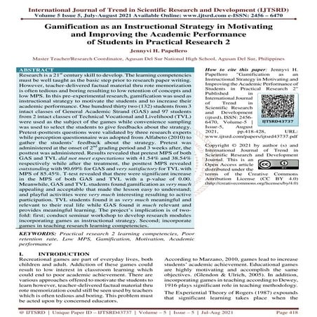 Gamification as an Instructional Strategy in Motivating and Improving ...