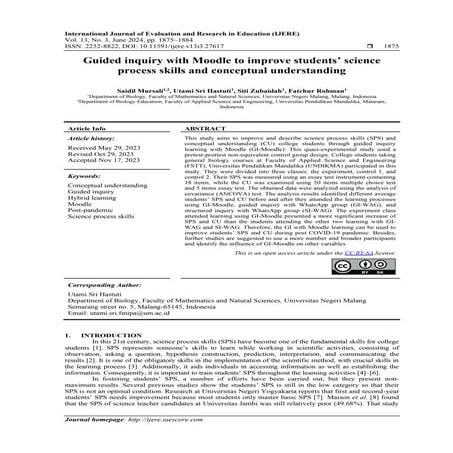 Guided inquiry with Moodle to improve students’ science process skills and conceptual ...