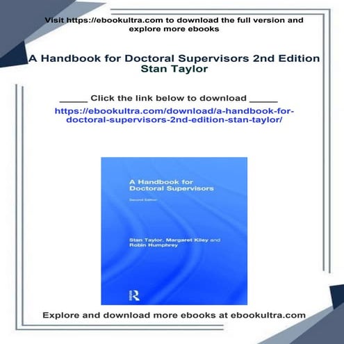 A Handbook for Doctoral Supervisors 2nd Edition Stan Taylor | PDF