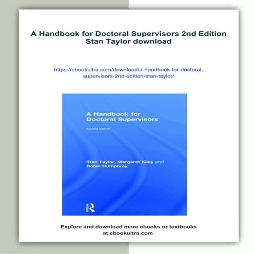 A Handbook for Doctoral Supervisors 2nd Edition Stan Taylor | PDF