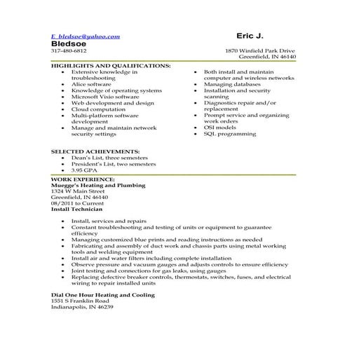 Eric Bledsoe IT Resume | DOC | Auto Repair | Automotive