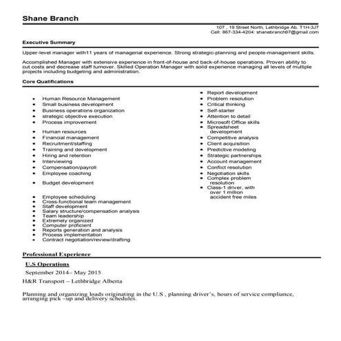 Shane Branch Resume | PDF