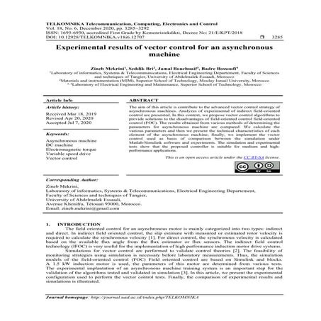 Experimental Results Of Vector Control For An Asynchronous Machine Pdf