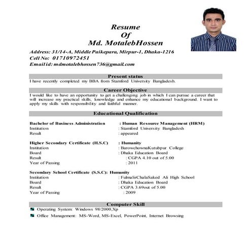 Resume of Md Motaleb | DOCX