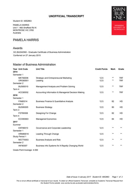 Academic transcript 2016 | PDF