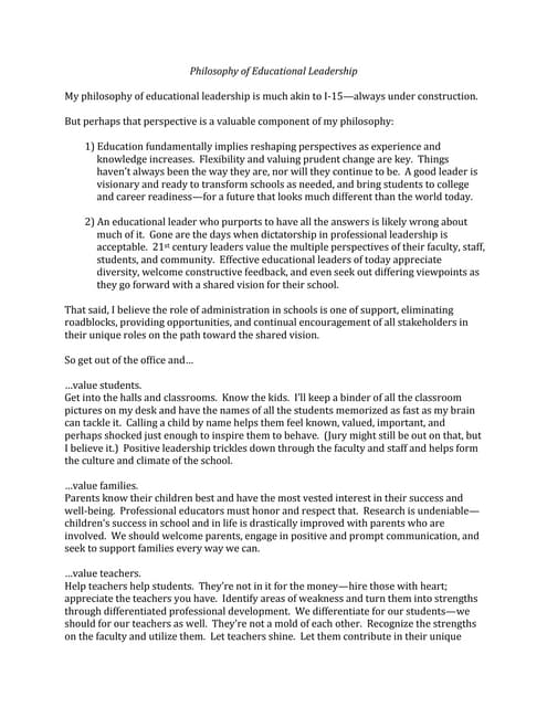 Leadership Philosophy Statement | PDF | Executive Leadership ...