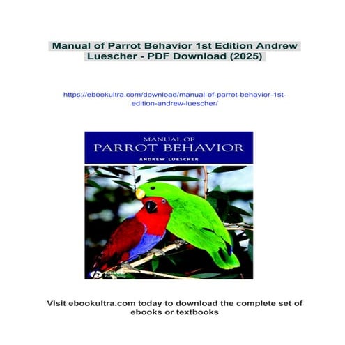 Manual of Parrot Behavior 1st Edition Andrew Luescher | PDF