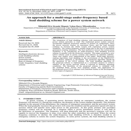 An approach for a multi-stage under-frequency based load shedding scheme for a power system ...
