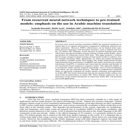 From recurrent neural network techniques to pre-trained models: emphasis on the use in Arabic ...