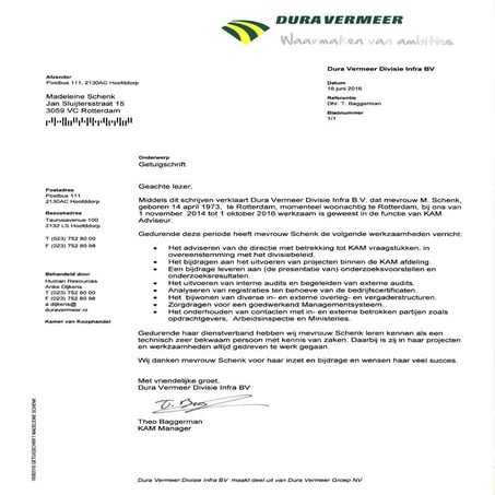 Getuigschrift Dura Vermeer Divisie Infra | PDF