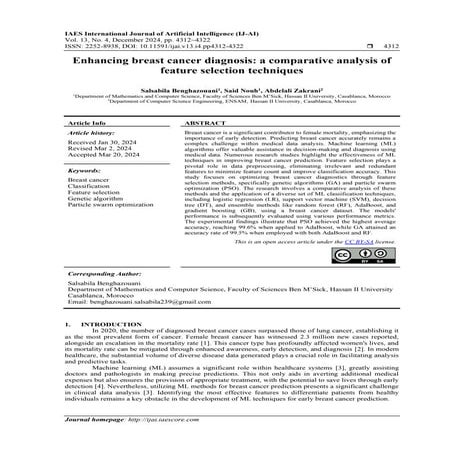 Enhancing Breast Cancer Diagnosis A Comparative Analysis Of Feature Selection Techniques Pdf