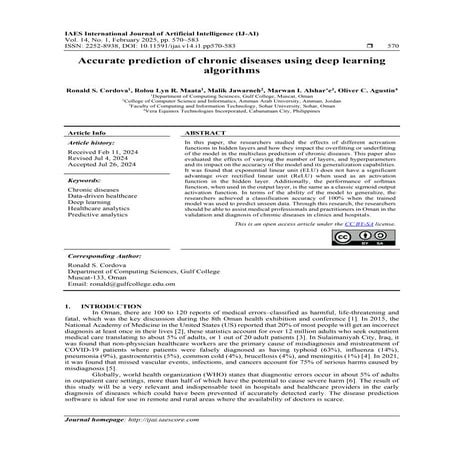 Accurate prediction of chronic diseases using deep learning algorithms | PDF