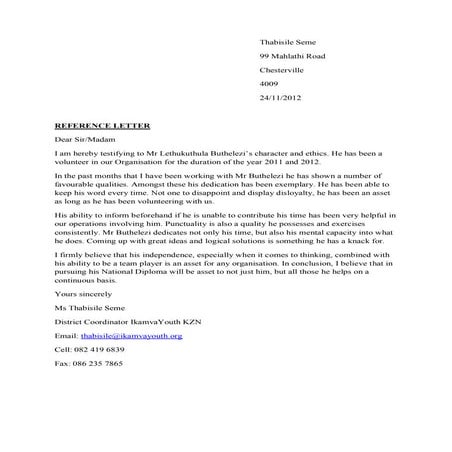 Reference letter Lethukuthula | PDF